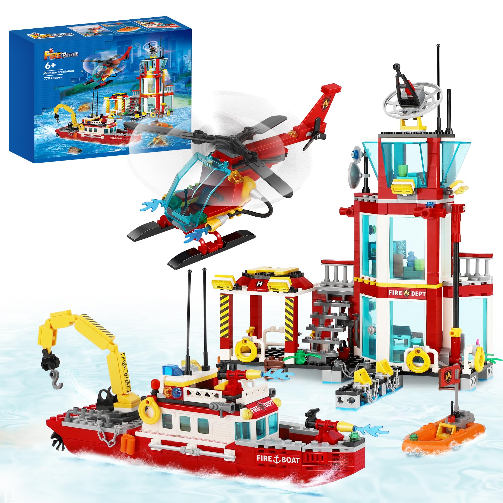 TOY PLAYER City Oceans Fire Station Building Kit - Compatible with LEG0 ...