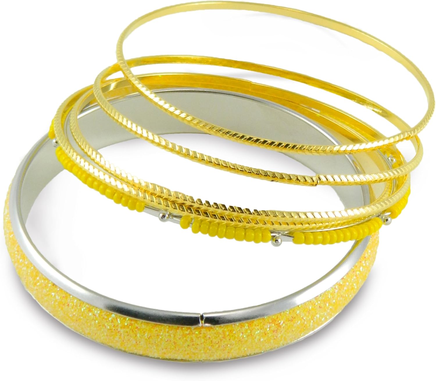 Amazon.com: 6 Yellow Glitter Sparkle Stacked Bangle Bracelet Set "You ...