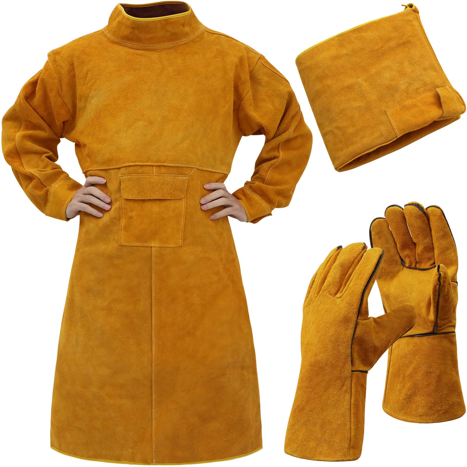 Breathffy Leather Welding Apron Gloves Heat/fire Resistant Forge ...