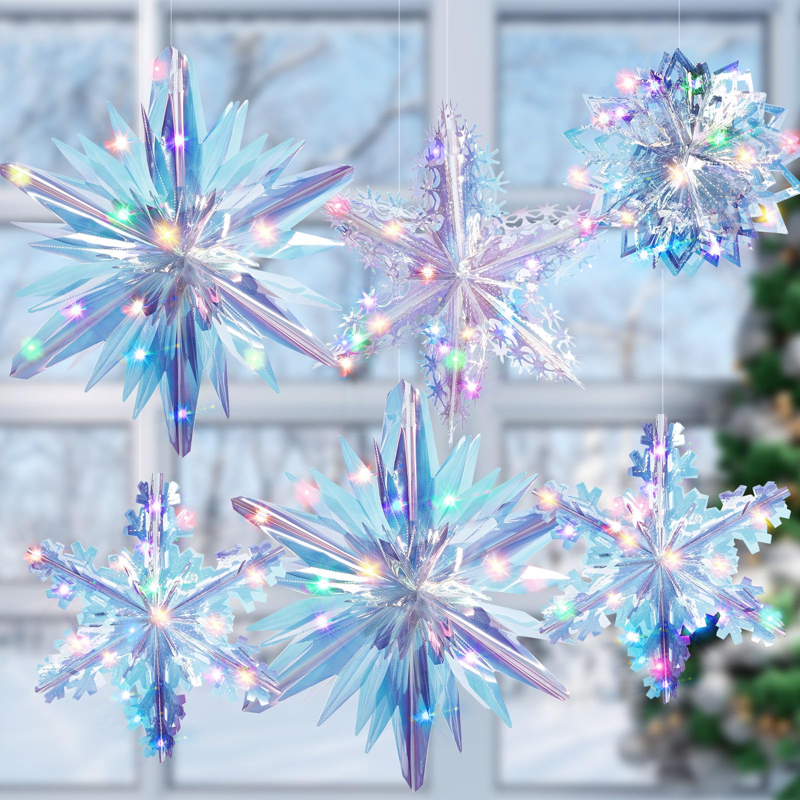 Riakrum 6 Pcs 23.62 Inch Christmas Iridescent Snowflake Ornaments Big ...