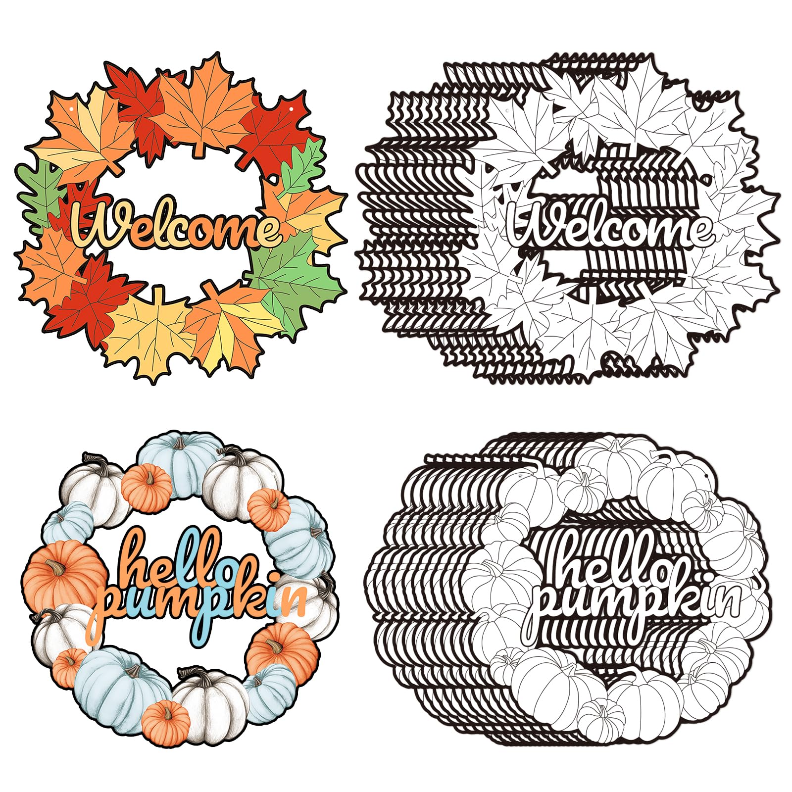 24 Pcs Fall Coloring Wreath Crafts for Kid, Color Your Own Thanksgiving ...