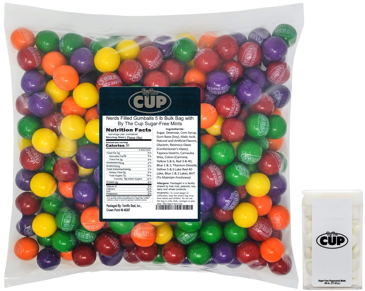 By The Cup Nerds Filled Gumballs 5 lb Bulk Bag with Sugar-Free Mints
