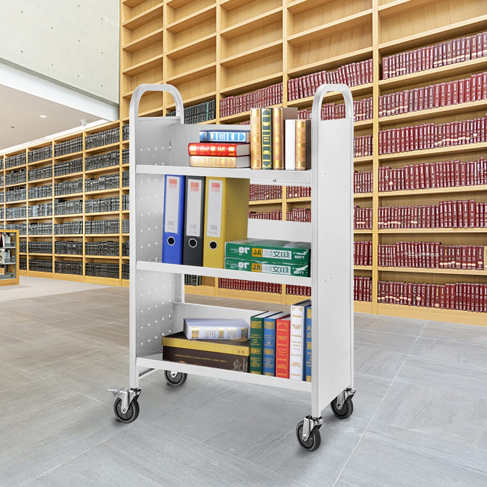 VEVOR Book Cart, 200LBS Library Cart, 49.2''x29.5''x13.8'' Rolling Book ...