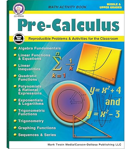 Mark Twain Pre-Calculus Math Workbook, Mathematics Middle School Books ...