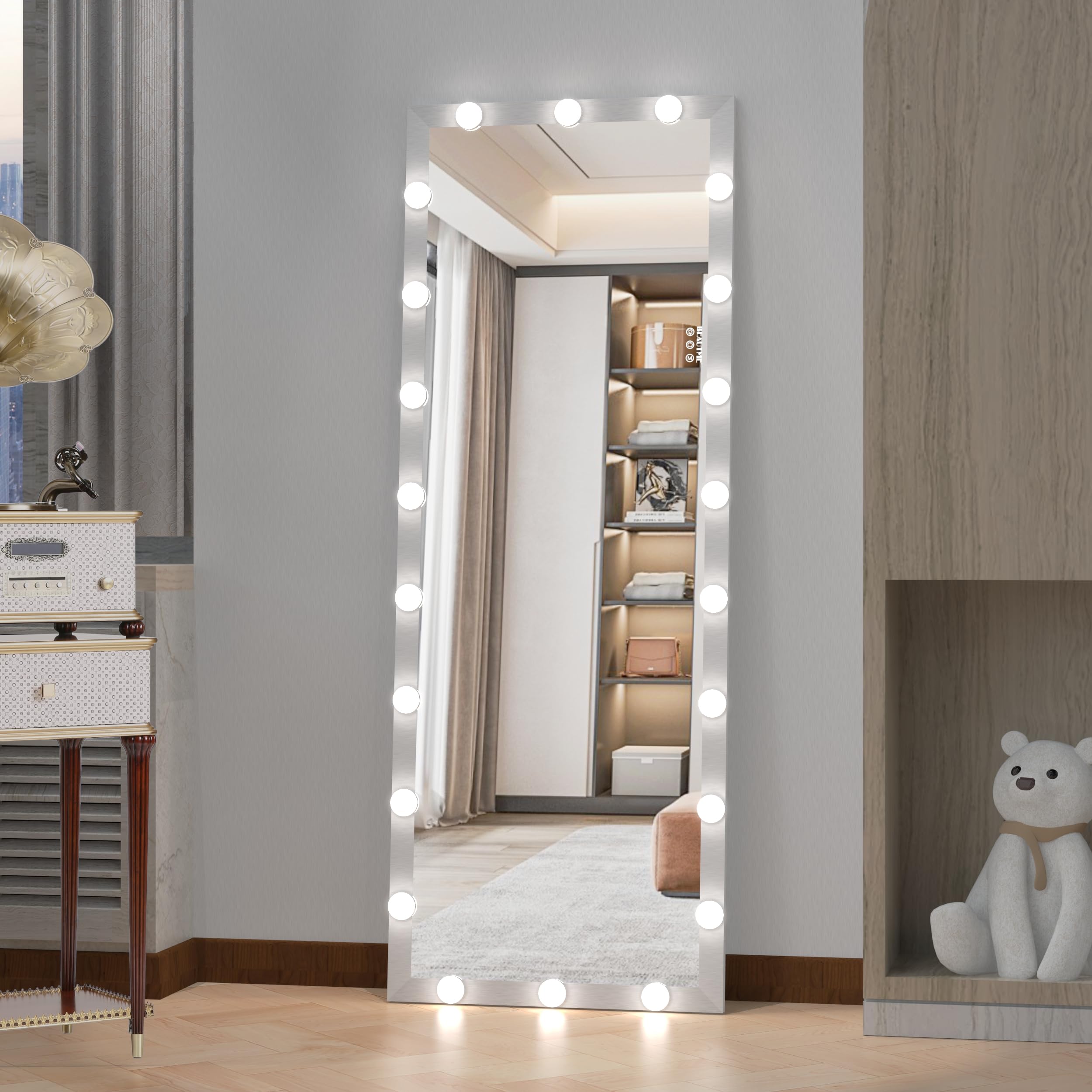 ANYHI 63"X23" Full Length Mirror with Lights, Bedroom Full Body Mirror ...