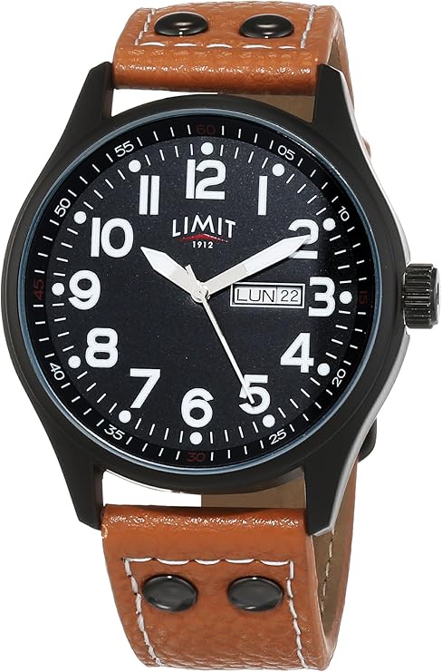 Limit Men's Pilot Inspired Watch with Black case and Tan Strap.: Babar ...