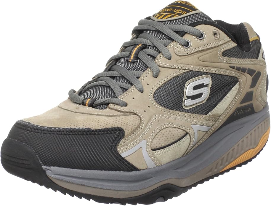 Skechers Mens Shape Ups Trainers Rendition - Taupe/Black Leather - UK ...