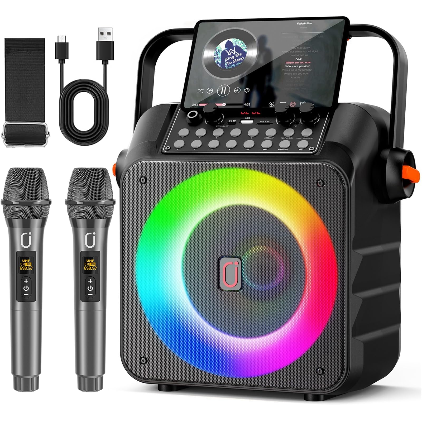 HWWR Karaoke Machine for Adults Kids, Portable Karaoke Machine with 2 ...