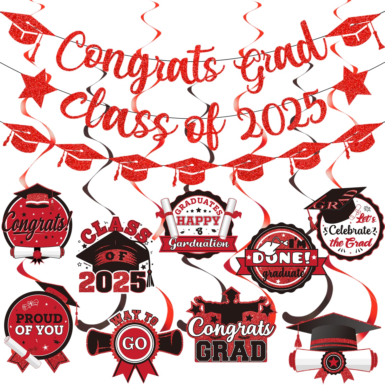 Yavxzvbw Red Glitter Congrats Grad Banner Class of 2025 Graduation ...