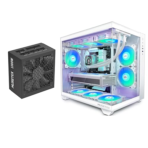 MUSETEX Y6 PC CASE ATX 6 PWM ARGB Fans Pre-Installed Bundled 1000W PC ...