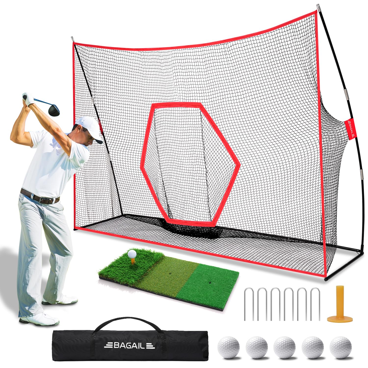BAGAIL Golf Net, 10 x 7 ft Heavy Duty Golf Practice Net and Tri-Turf ...