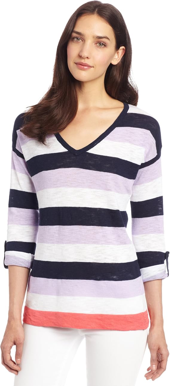 C&C California Women's 3/4 Sleeve V-Neck Sweater, Lavendar, X-Small at ...