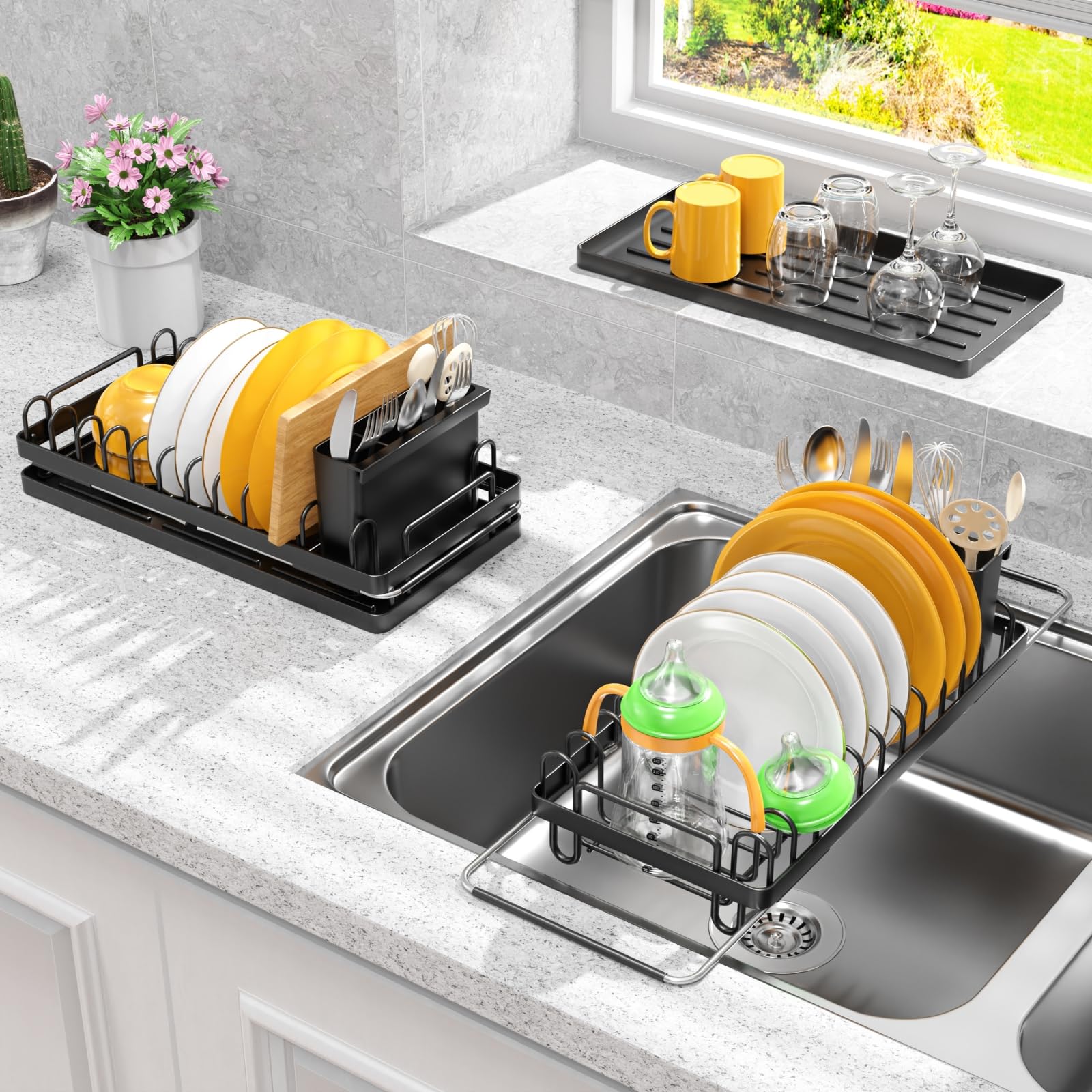 OKZEST Small Dish Drying Rack, Over The Sink Dish Drainer Drying Rack ...