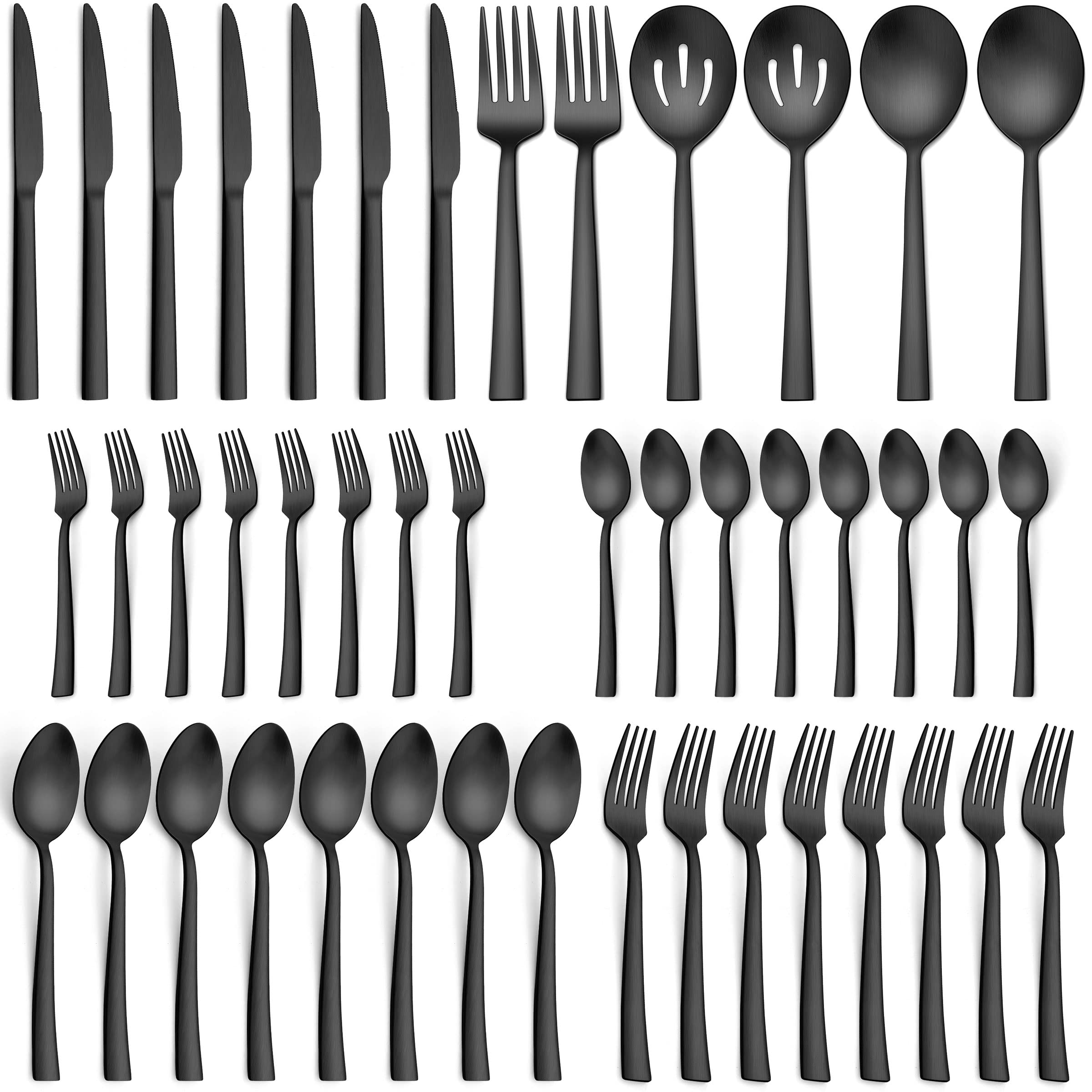 Herogo 46-Piece Matte Black Silverware Set with Serving Utensils ...