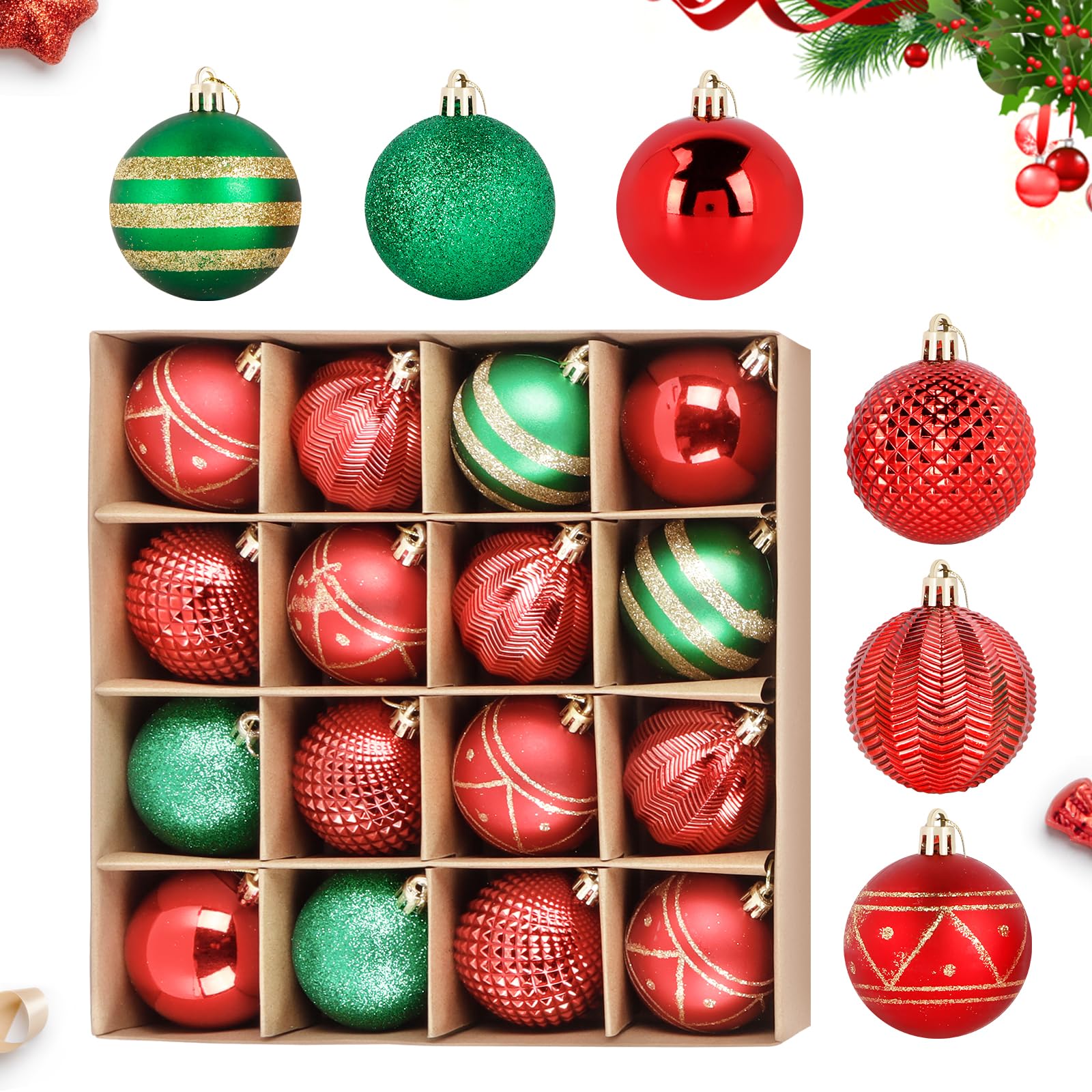 Qonmpcvu 16Pcs Christmas Ornaments Set, 2.75" Christmas Tree Ornaments ...