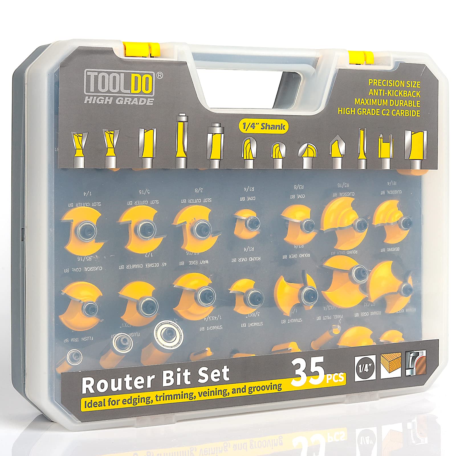TOOLDO Router Bit Set 35 Pcs 1/4 inch Shank, Professional Router Bit ...