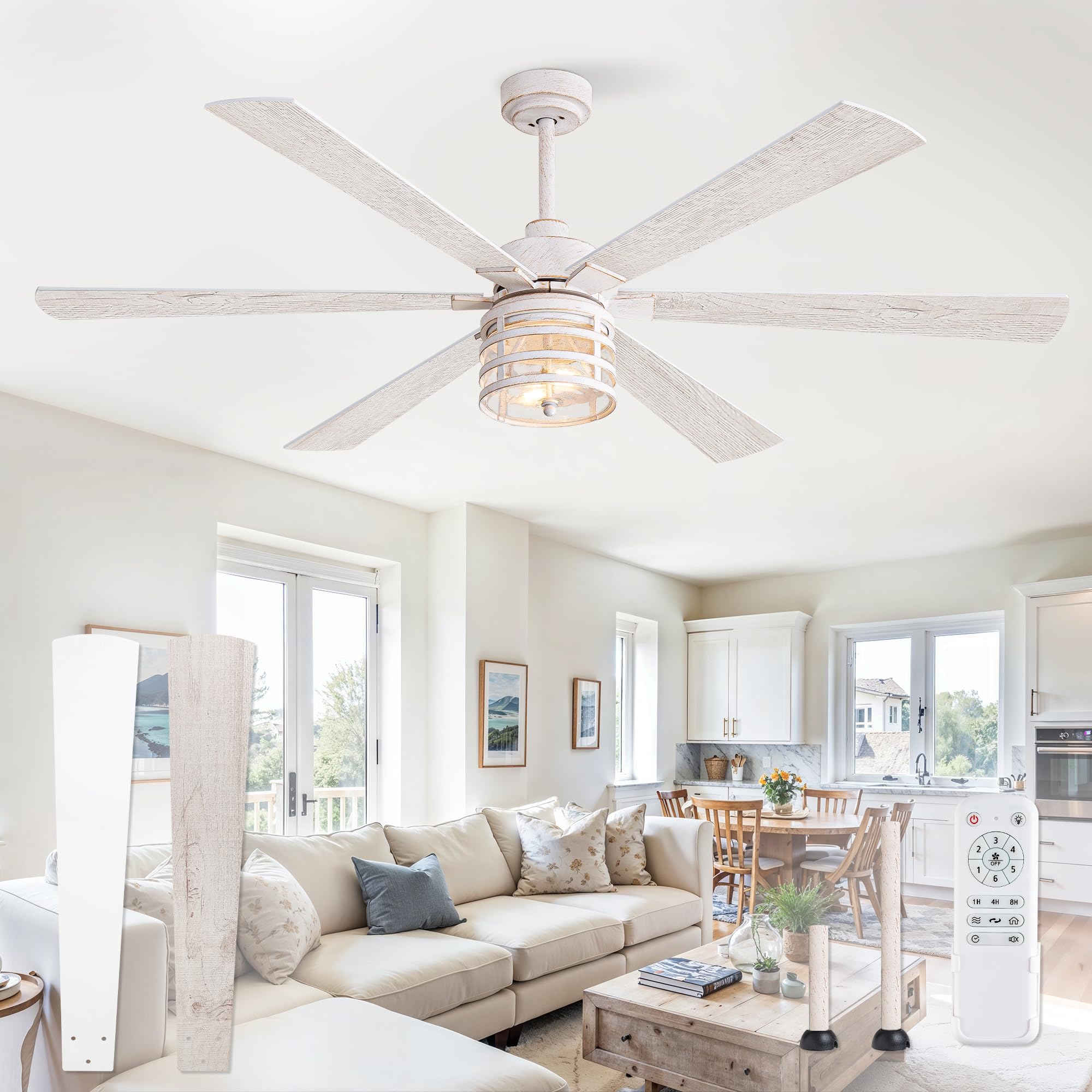 65 Inch Modern Ceiling Fans with Lights and Remote,Farmhouse Large ...