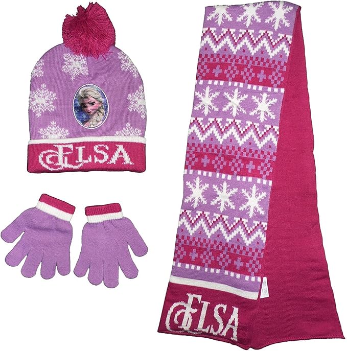 Disney Frozen Elsa Girls Hat Scarf Gloves Set - 3-6 Years - Fuchsia ...