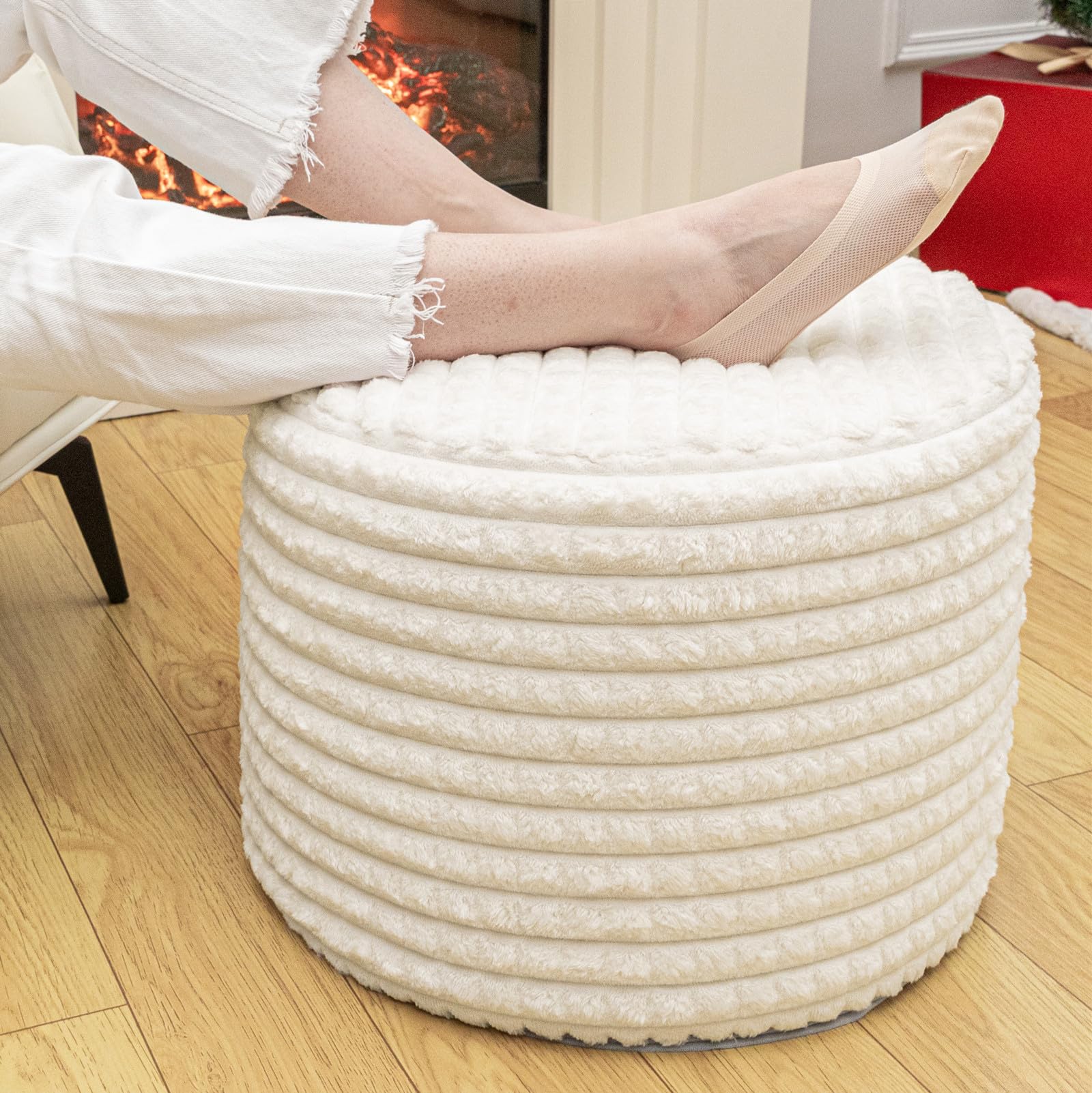 Asuprui Round Stuffed Ottoman Modern Supportive Foam Ottoman Foot Rest ...
