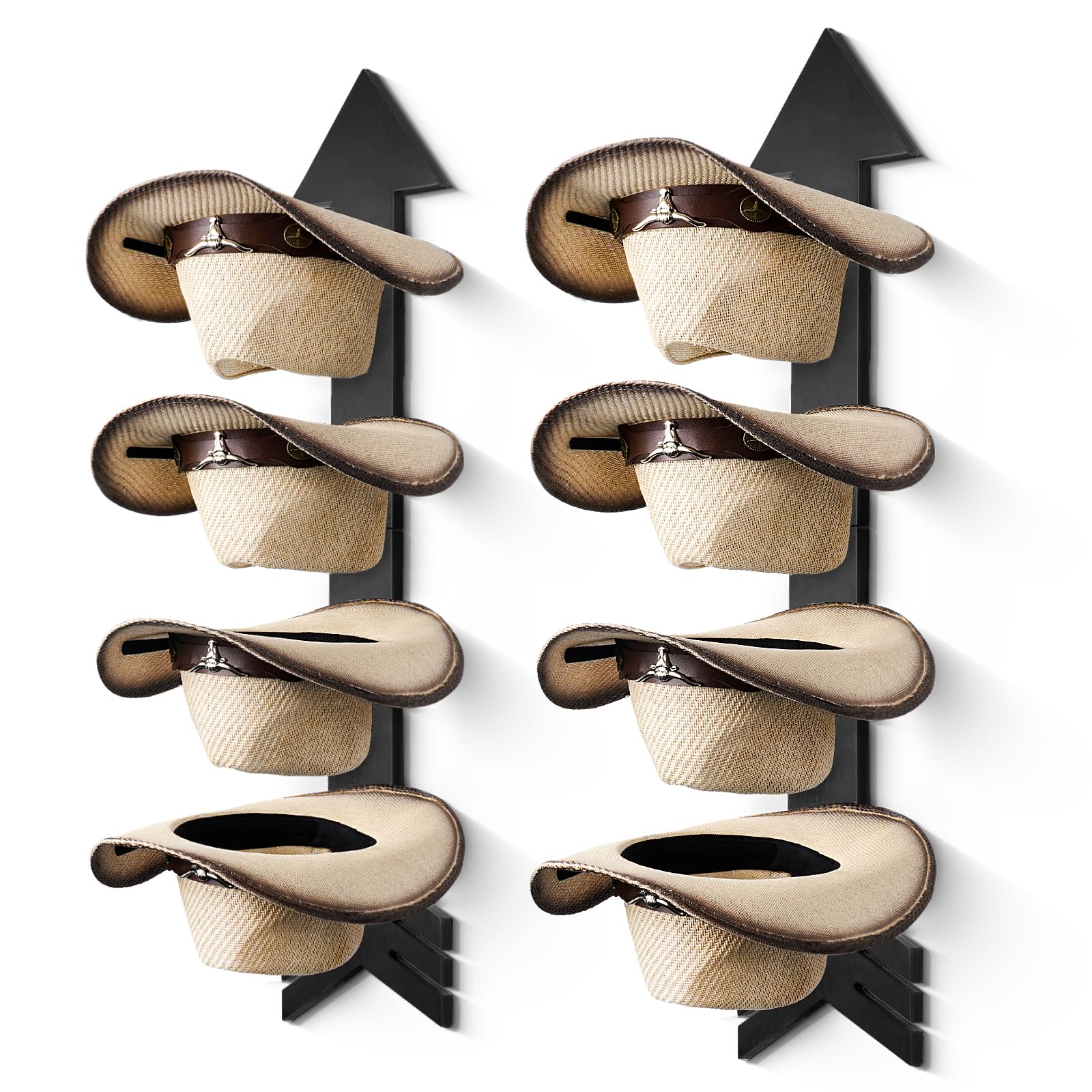 HYDERMUS Cowboy Hat Holder for Wall Mount 8 Pieces Rustic Wood Arrow ...