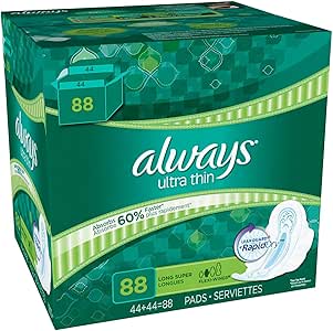 Amazon.com: Always Ultra Thin Long Super Pads with Wings - 88 ct ...
