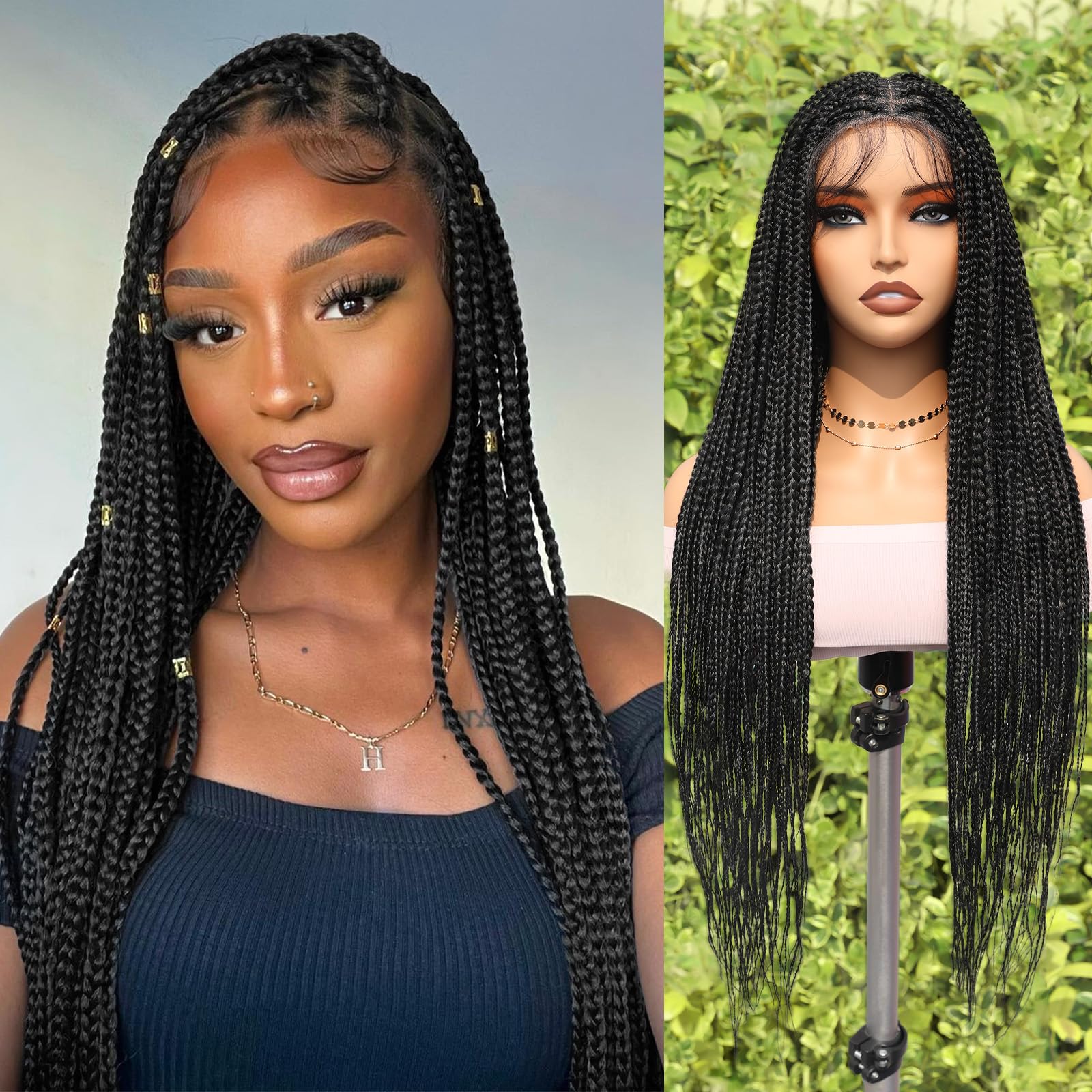FAVE Braided Wigs for Black Women Glueless Lace Front Braided Wigs ...