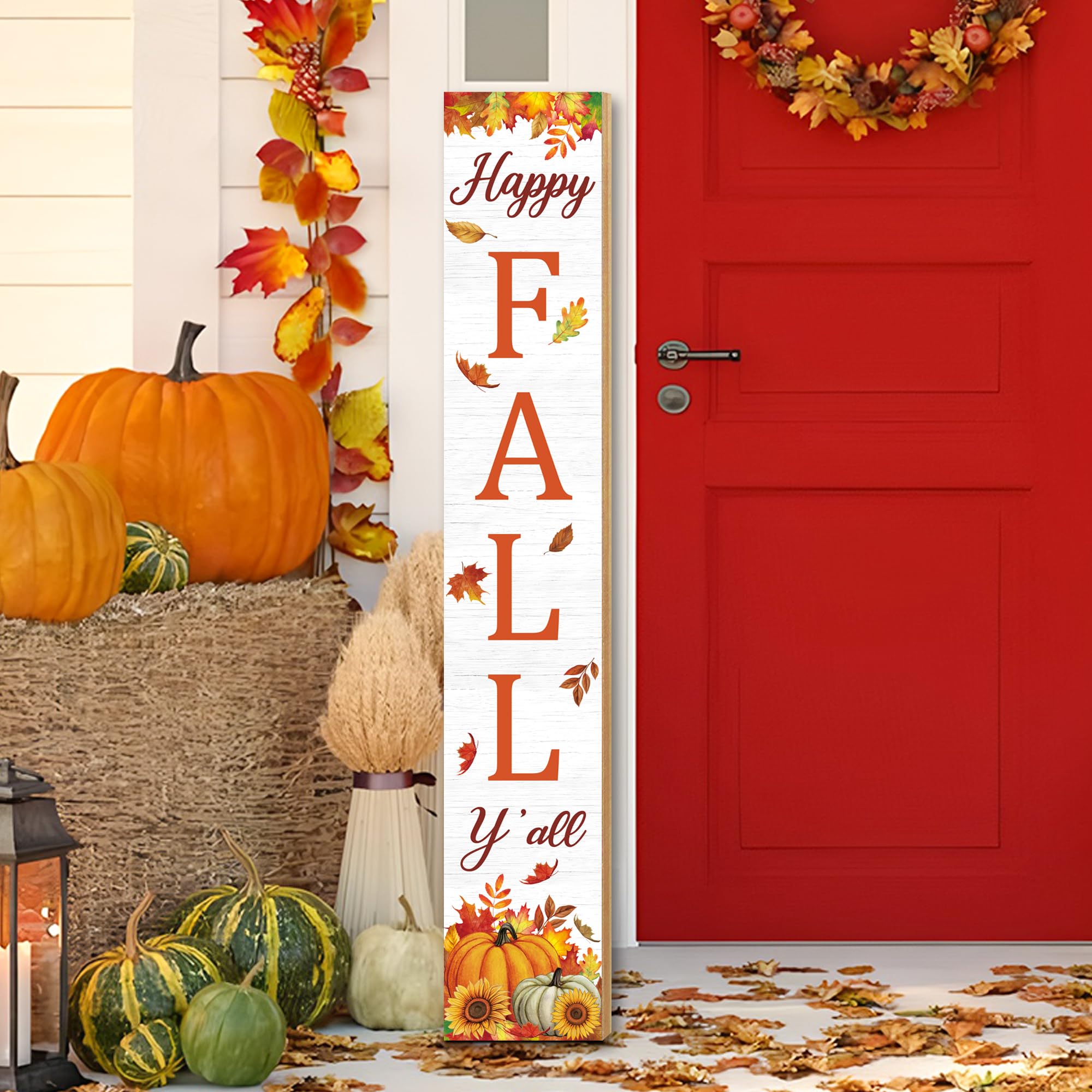 47" Fall Wooden Porch Sign Happy Fall Y' All Front Door Welcome Sign ...