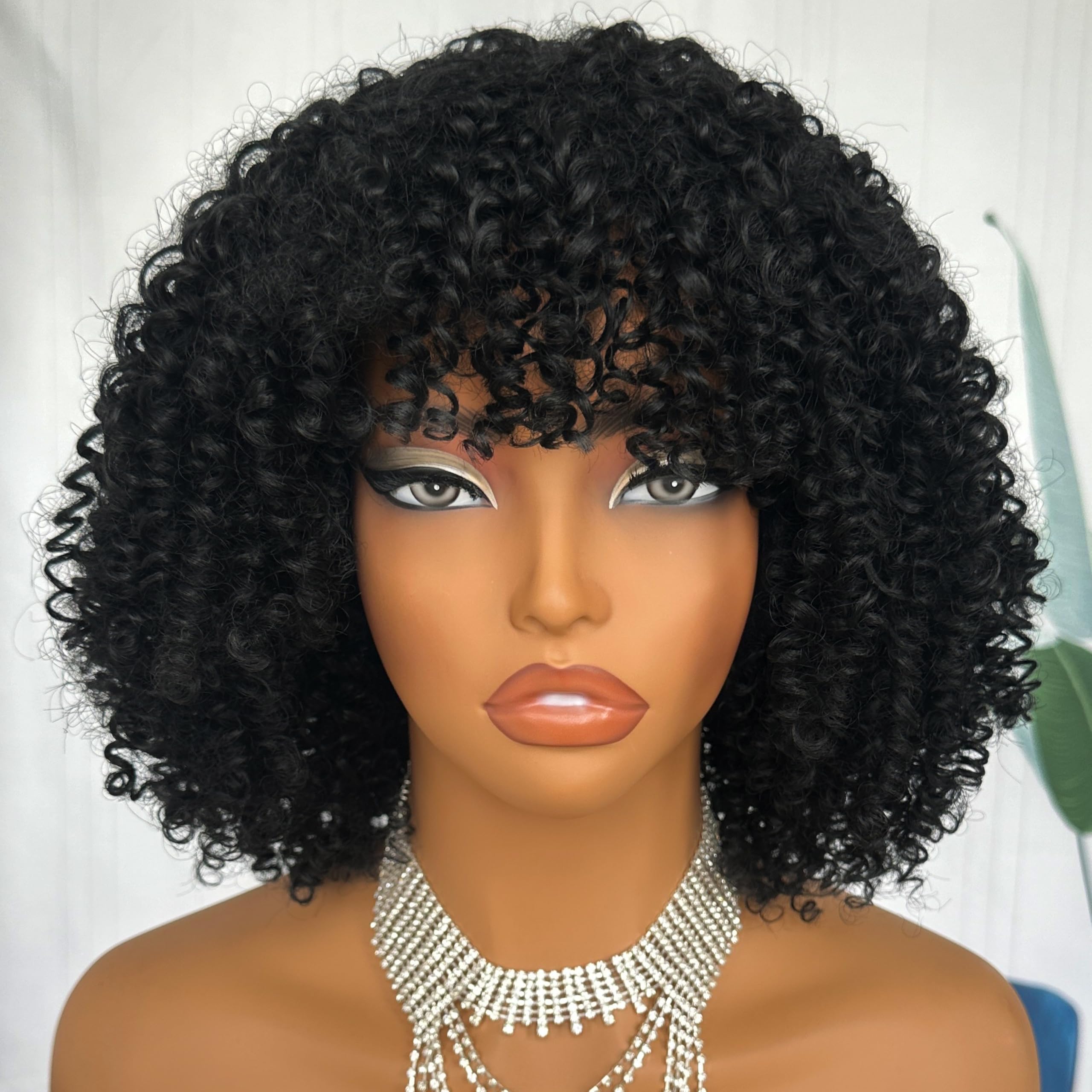 SOKU Short Curly Wigs with Bangs for Black Women Afro Kinky Curly Hair ...