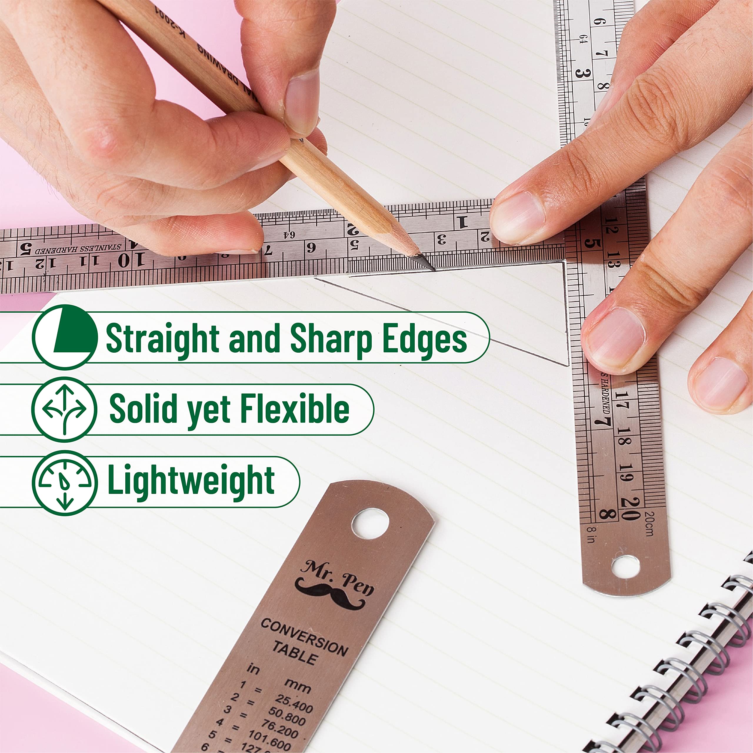 Mr. Pen Steel Rulers, 6, 8, 12, 14 Inch Metal Rulers, Pack Of 4 on Galleon Philippines