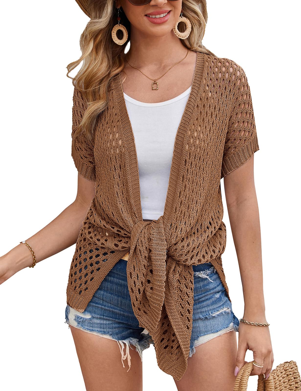 Mesh Long Cardigan Sweaters for Women Lightweight Short Sleeve Summer ...