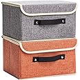 Amazon.com - Small Storage Boxes with Lids 2 Pack Linen Collapsible ...