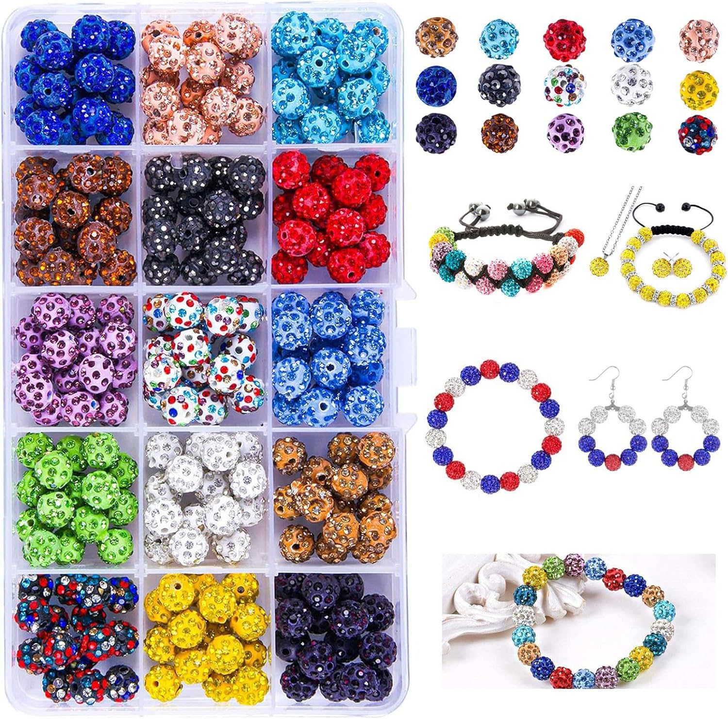 Colle Rhinestone Beads for Jewelry Making - 225pcs 10mm Pave Disco Ball ...