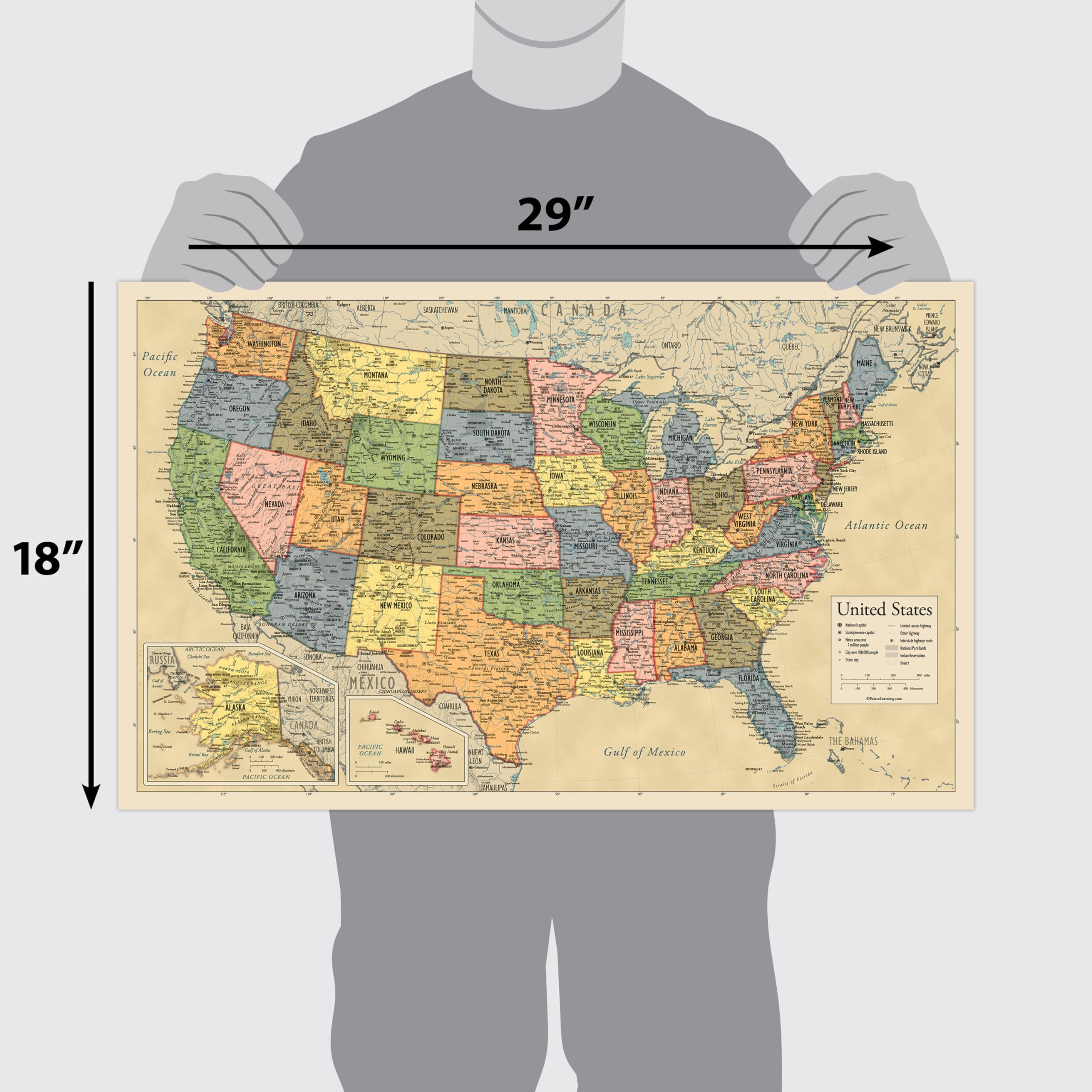 Laminated us map poster