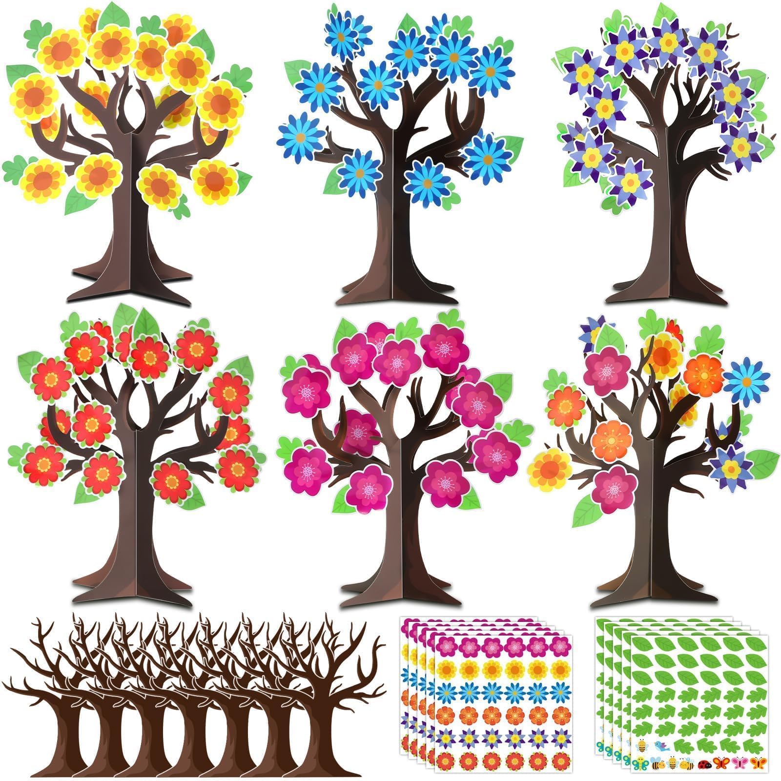Qyeahkj 30 Pack Summer Tree Craft Kit Flower Butterfly Bug DIY Craft 3D ...