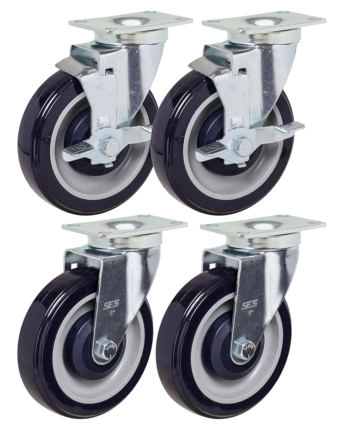 Caster Set of 4 | 4" Polyurethane with Precision Bearings | 2 Locking ...