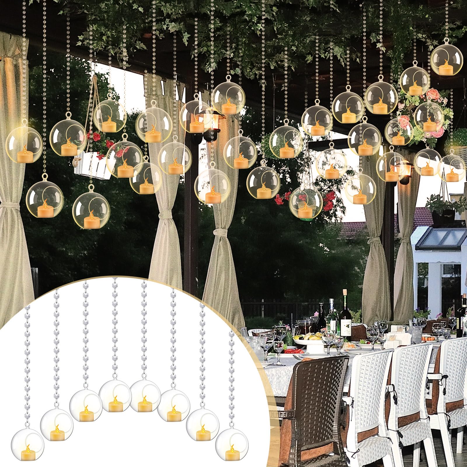 Anglechic 75 Pcs Wedding Hanging Acrylic Globe Tealight Candle Holder ...