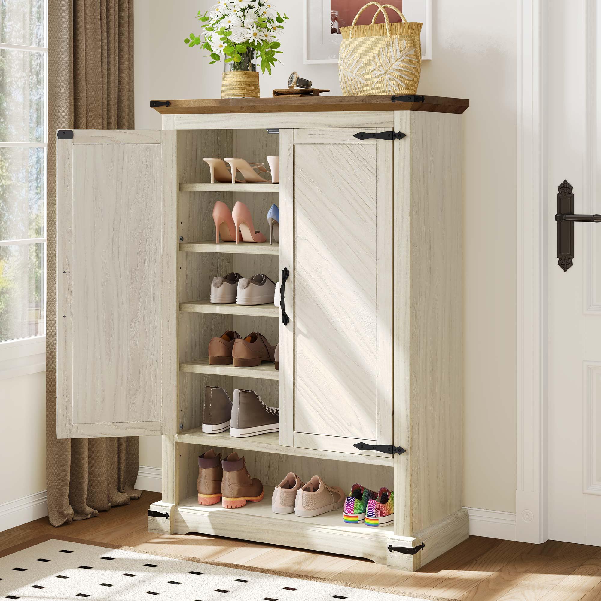 YITAHOME Wooden Shoe Cabinet with Doors, 6-Tier Shoe Storage Cabinet ...