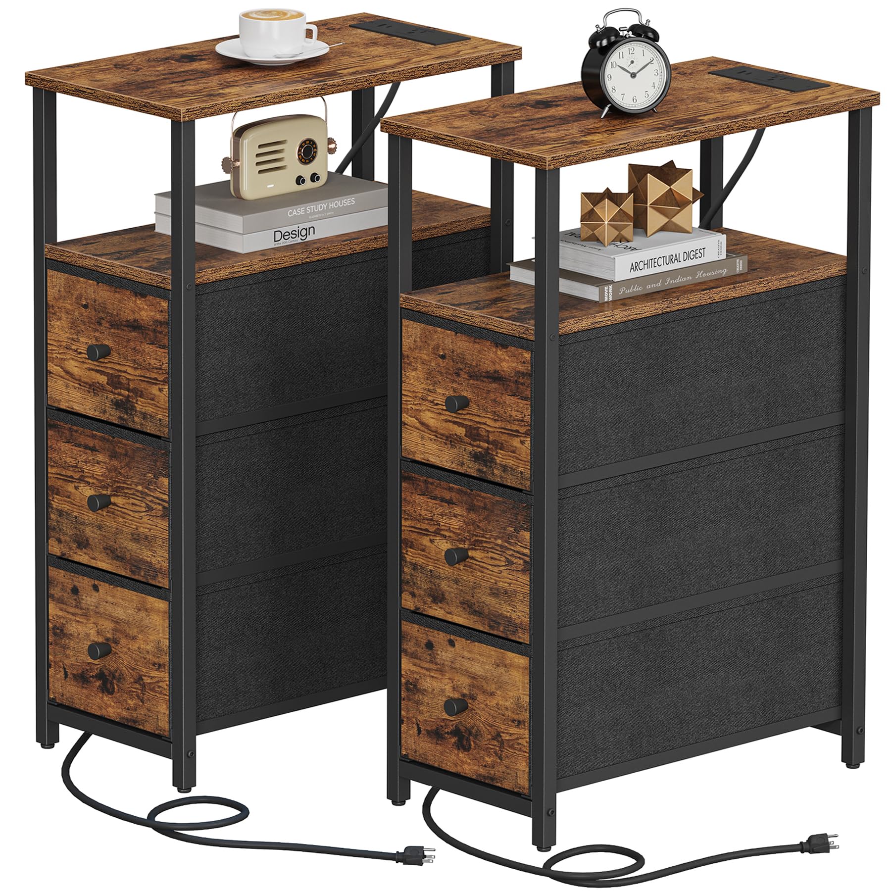 TUTOTAK Narrow End Table with Charging Station, Side Table with Plugins ...