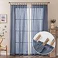 Amazon.com: BRIGHTSHEER Navy Blue Sheer Curtains 2 Panels, Soft Linen Textured Window Drapes ...