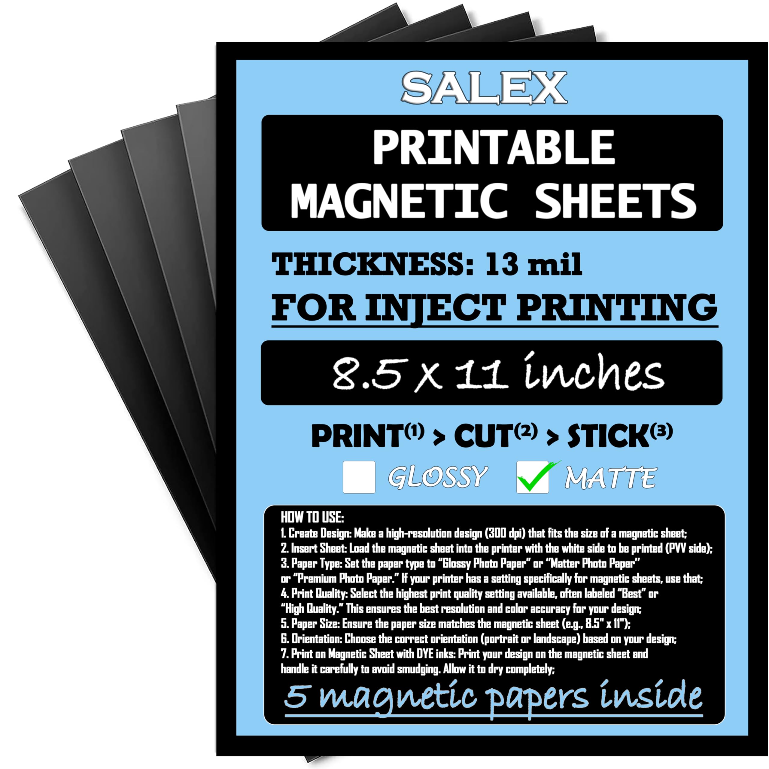 Printable Magnetic Sheets 8.5" x 11" for Inkjet Printers, Stickers, 5 ...