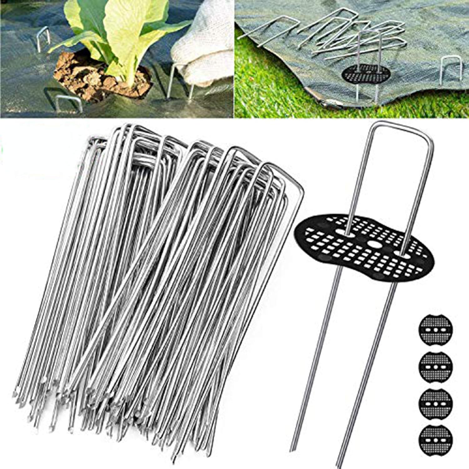 Garden Pegs, Ground Stakes 6 inch Galvanized Rust Resistant Steel Lawn ...