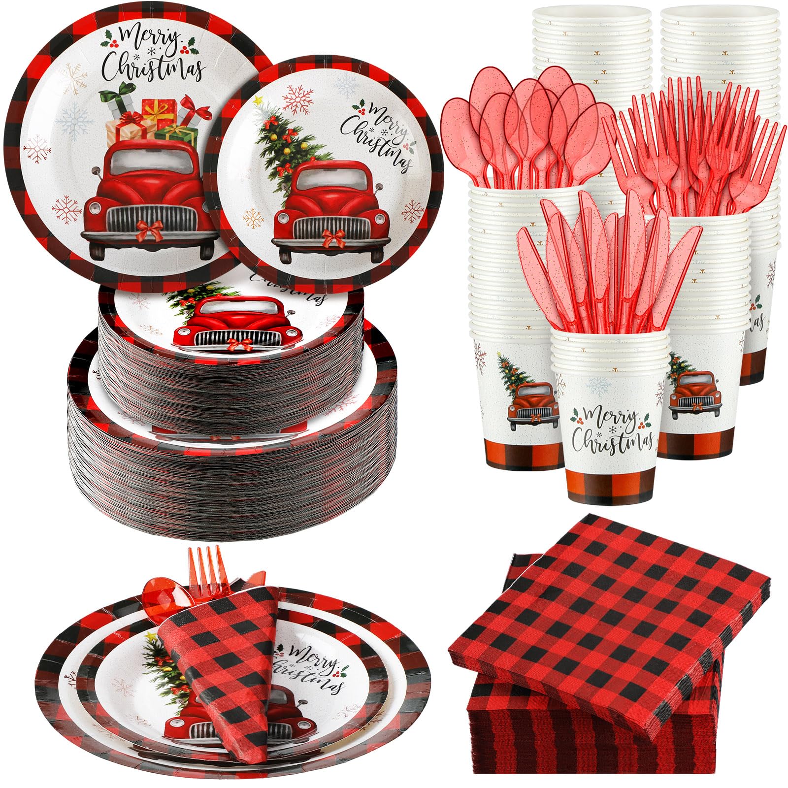 Umigy 400 Pcs Christmas Disposable Dinnerware Set for 50 Guests ...