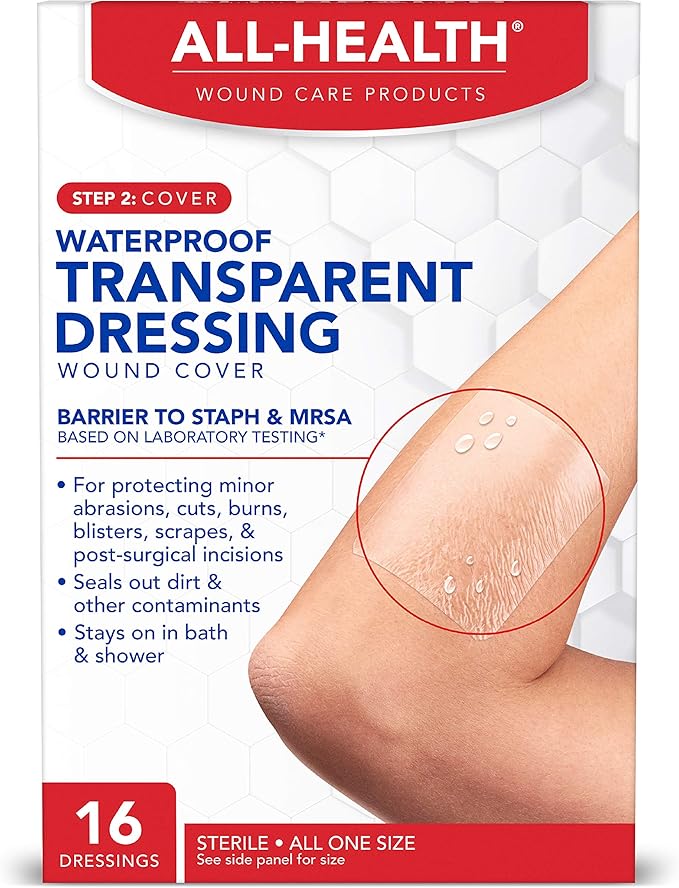 All Health Clear Waterproof Transparent Dressing Wound Cover, 16 Dressings, 2.36" X 2.75 ...