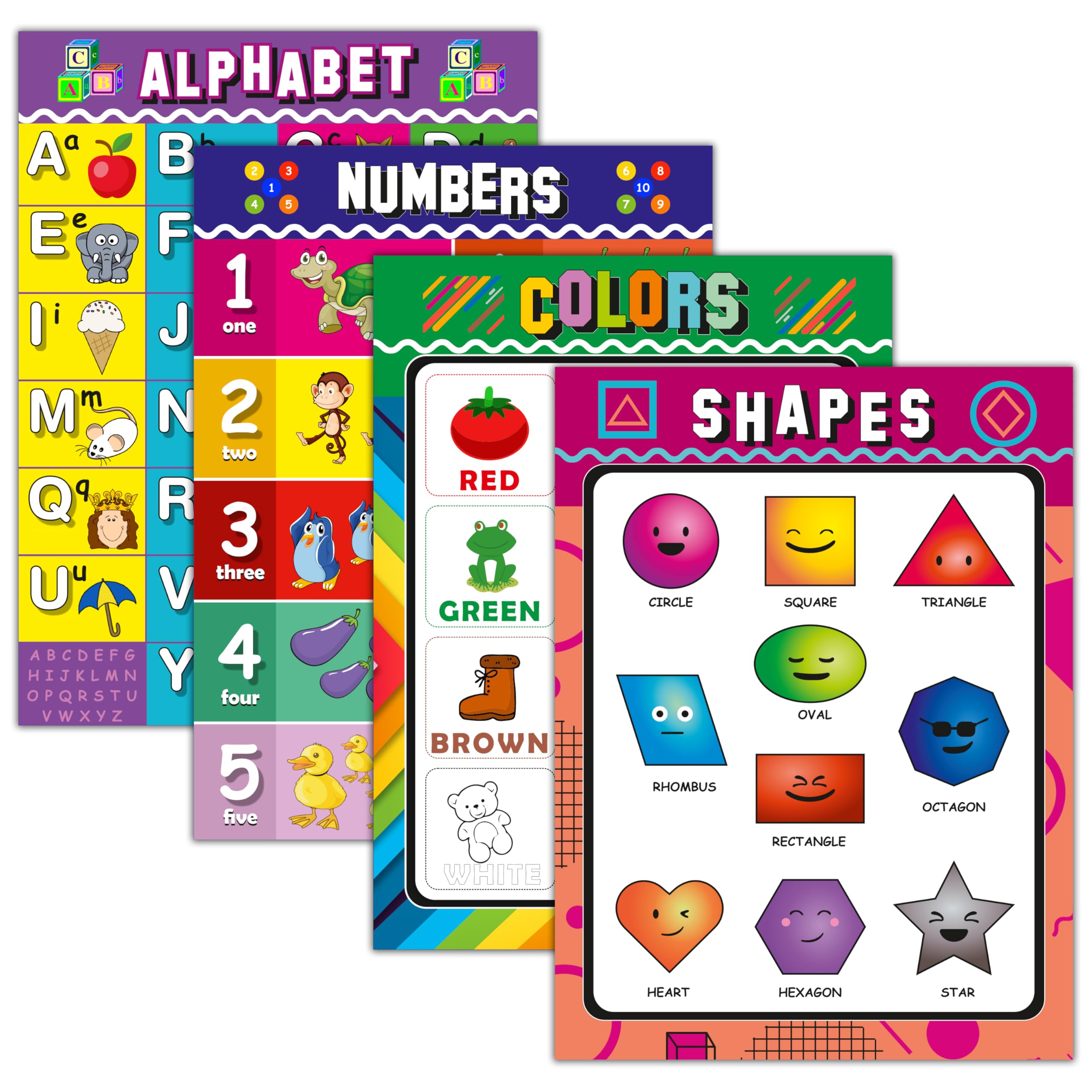 Mua easykart labels 4 Pack - ABC Alphabet + Numbers 1-10 + Shapes + Colors Poster Set - Toddler ...