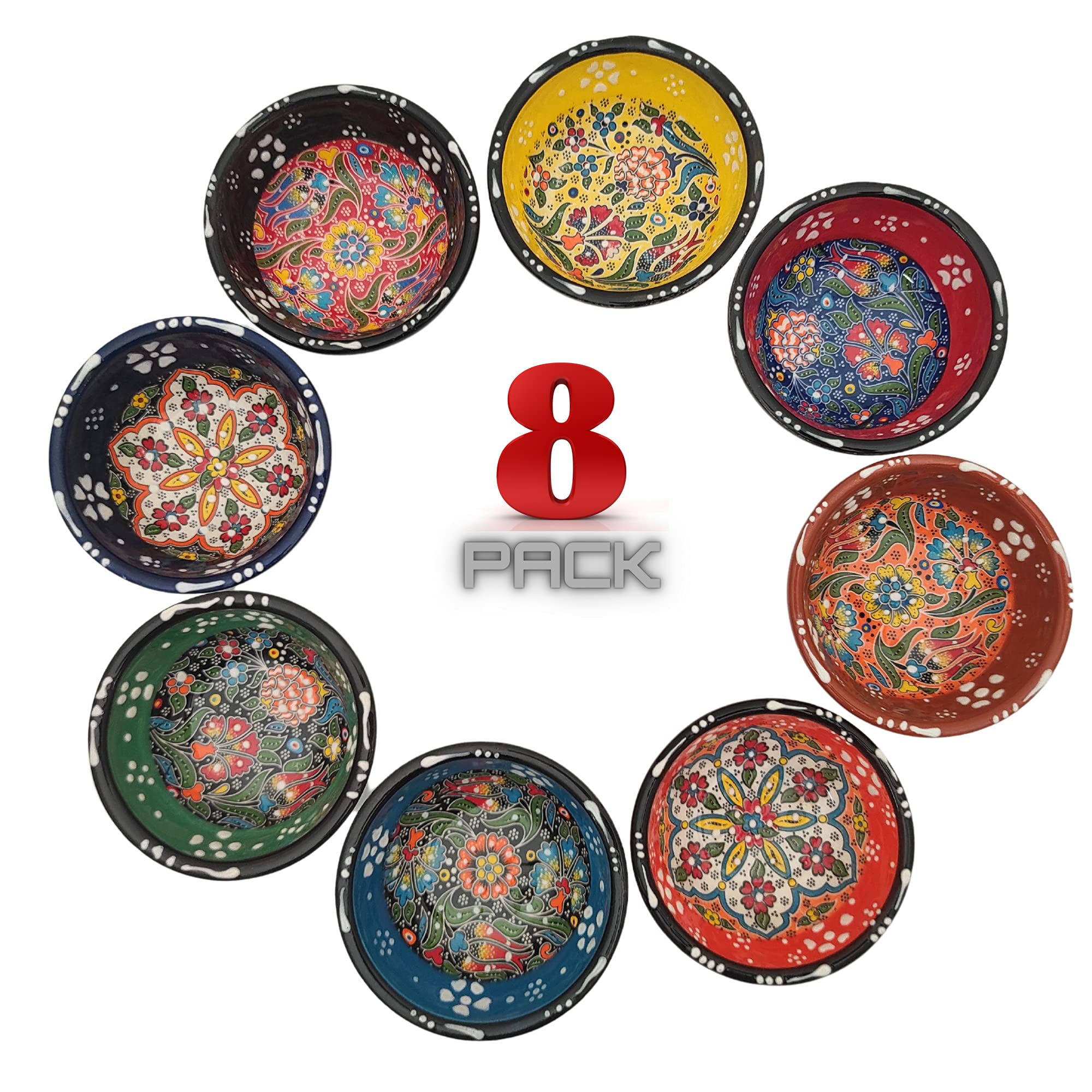 Ayennur Decorative Turkish Ceramic Bowl Set of 8 Serving-Handcrafted(3. ...