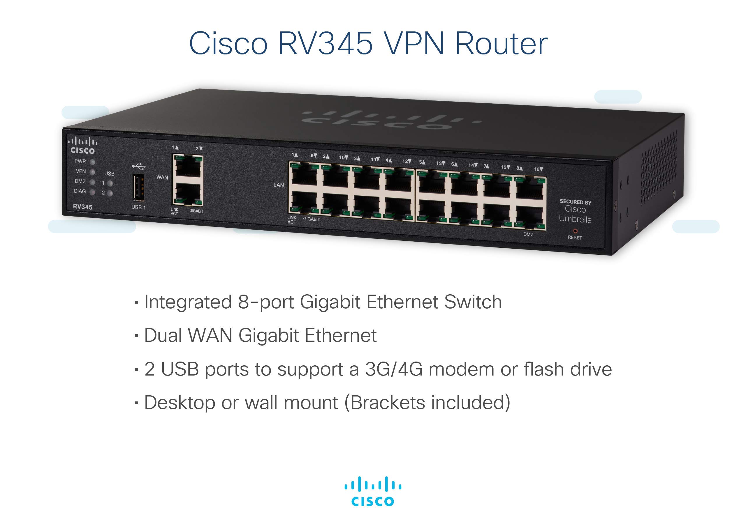 Cisco RV345 VPN Router With 16 Gigabit Ethernet (GbE) Ports Plus Dual ...