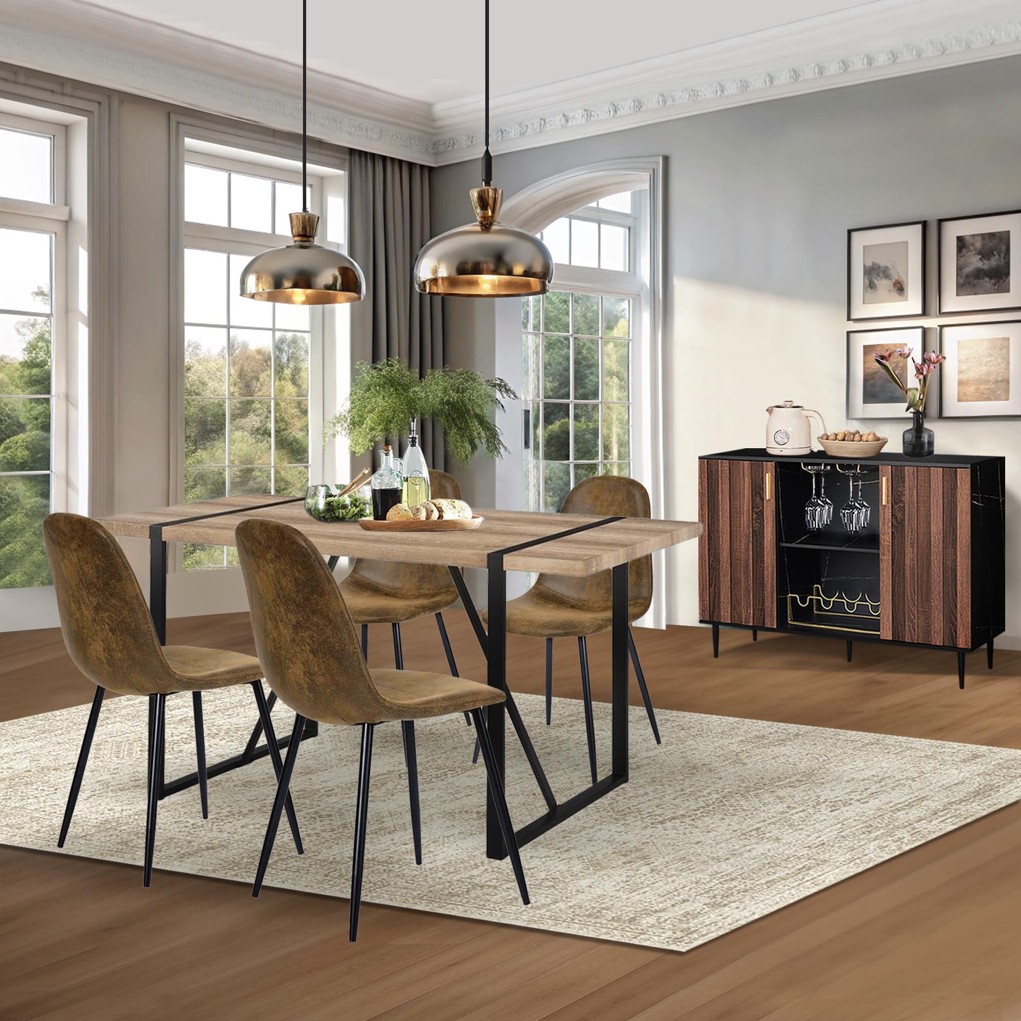 GIA 6-Piece Dining Room Set – 55" MDF Wood Colour Dining Table, 4 ...