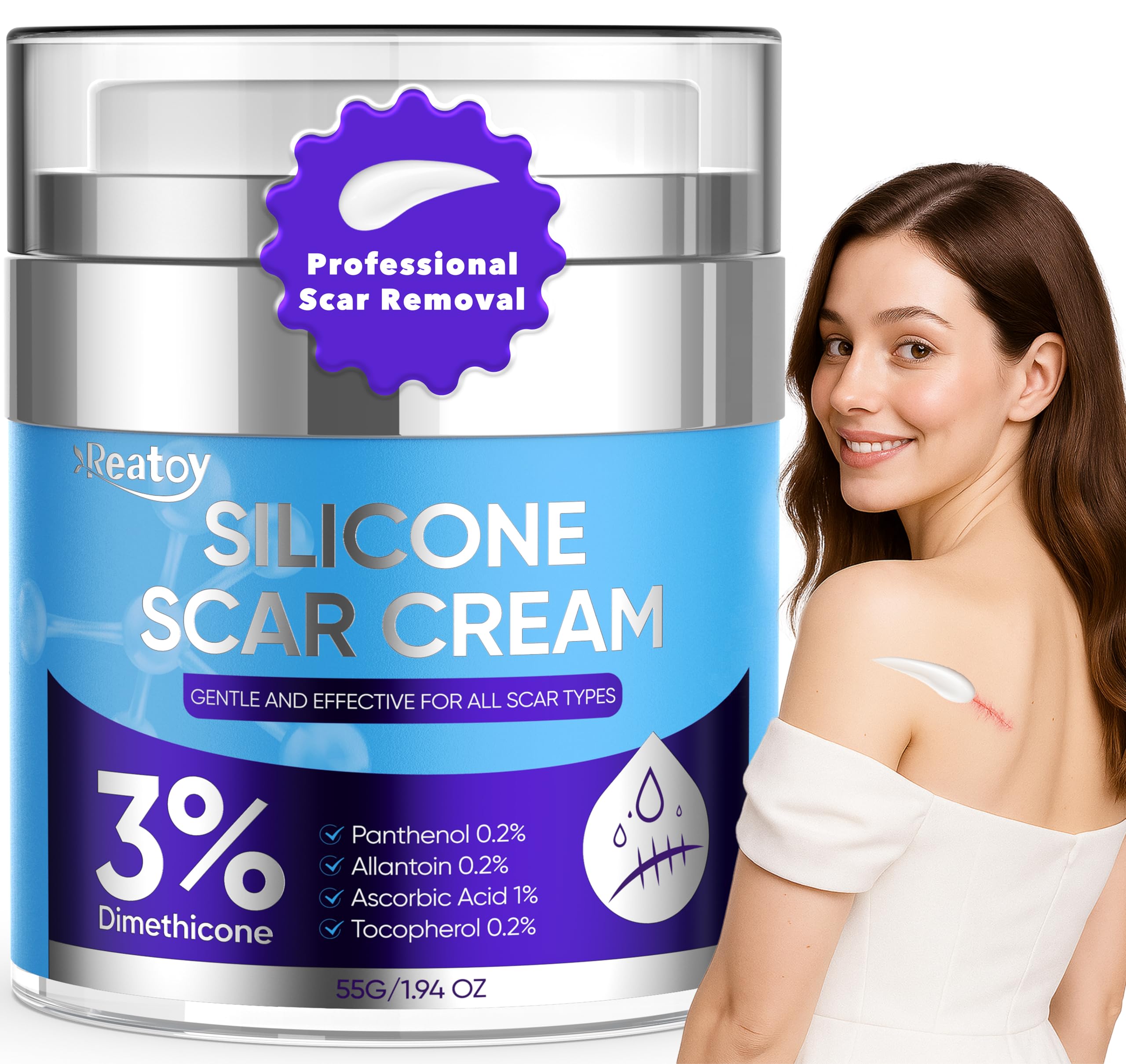 Reatoy Silicone Scar Cream for Surgical Scars, 3% Dimethicone Complex ...