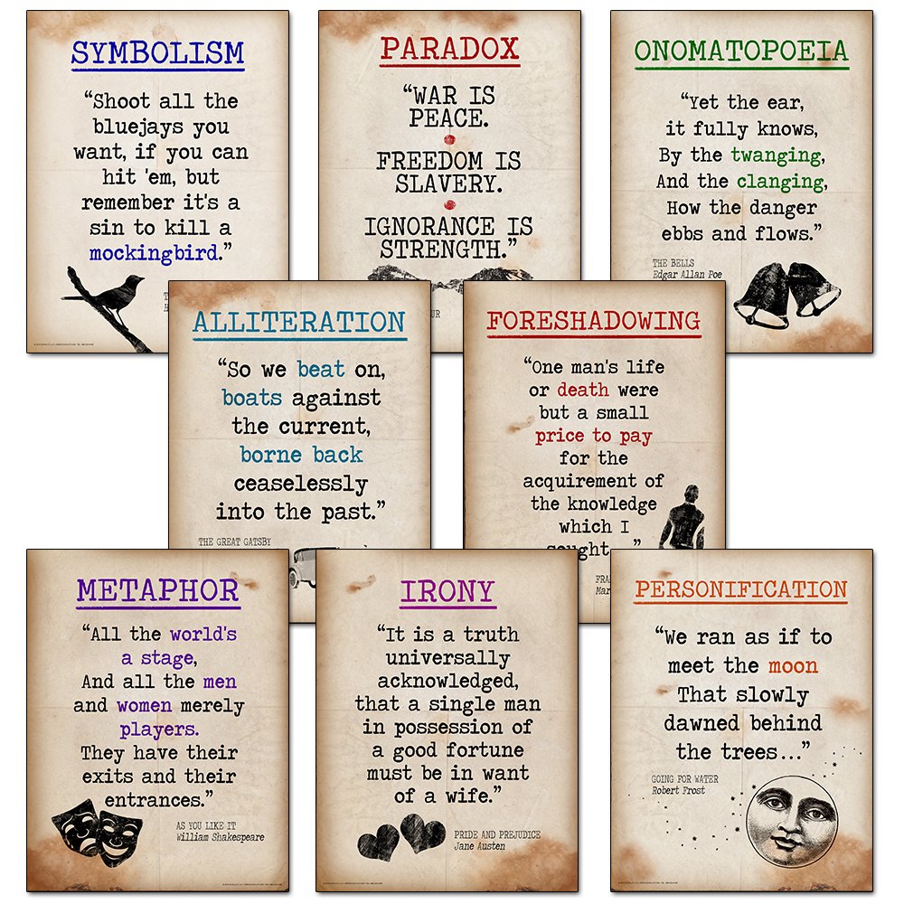 Literary Terms Mini Quote Poster Set Featuring Alliteration 