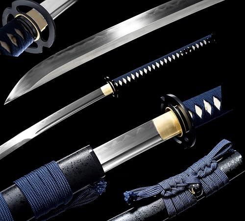 Lyuesword Battle Ready Katana Full Tang Damascus Folded Steel Clay ...